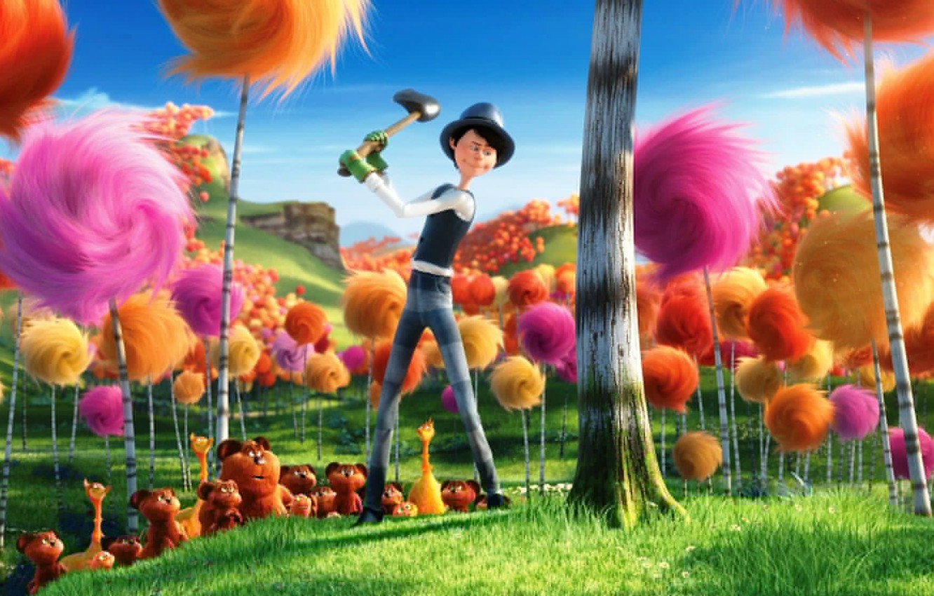 Photo Wallpaper Forest, Cartoon, Axe, Colors, The Lorax, - Lorax Trees ...