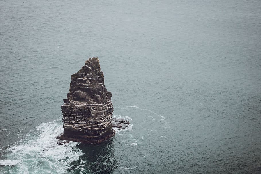 Gray Rock Formation Surrounded Ocean Water, Grey, Ireland, - Sea ...