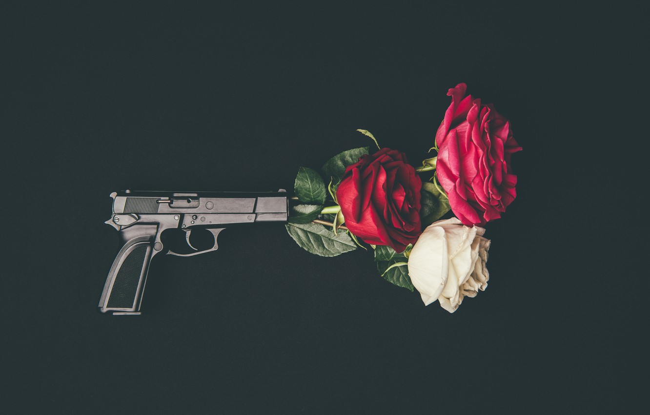 Photo Wallpaper Flowers, Gun, Roses, Buds - Gun Shooting A Rose ...