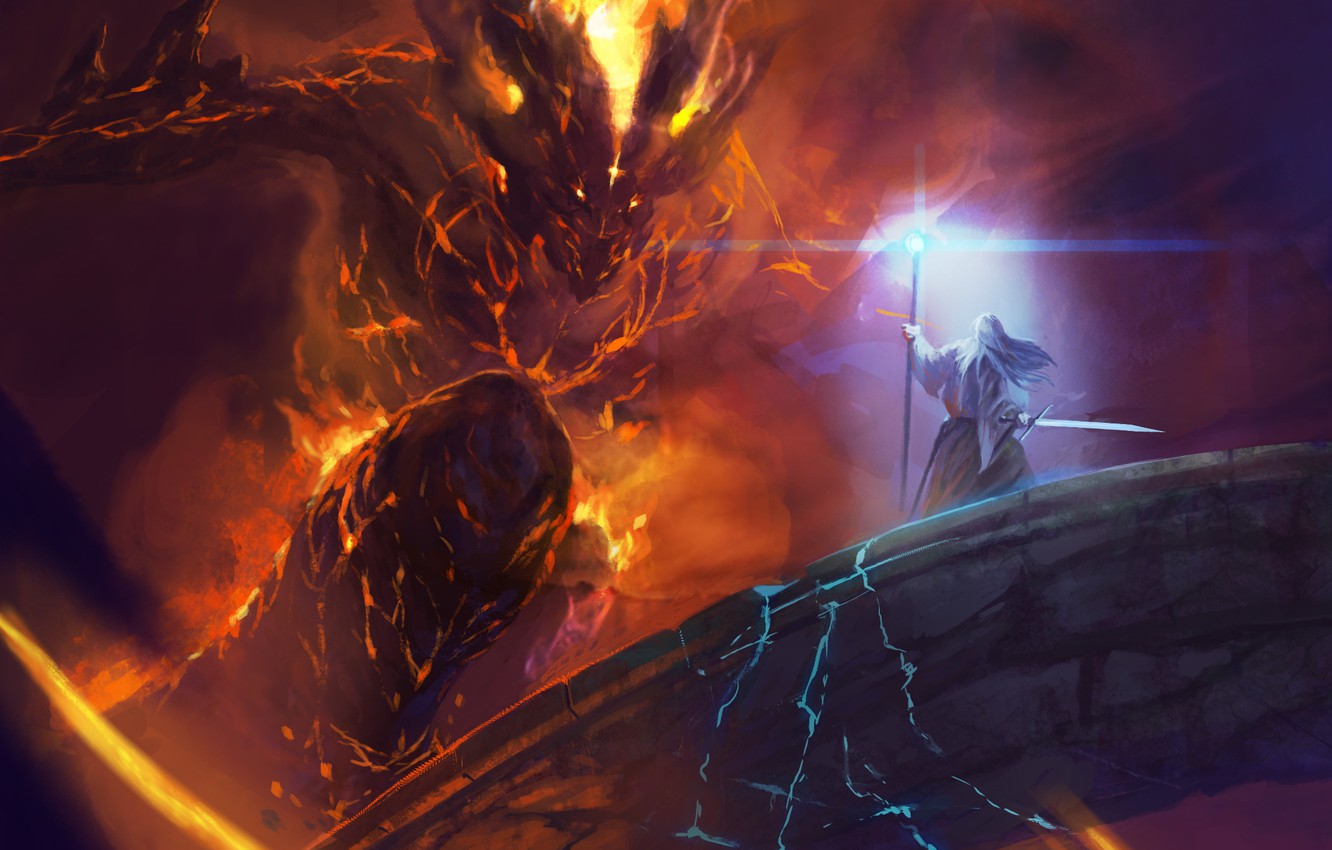 Photo Wallpaper Bridge, Balrog, Fight, Gandalf, Lord - Balrog Gandalf ...