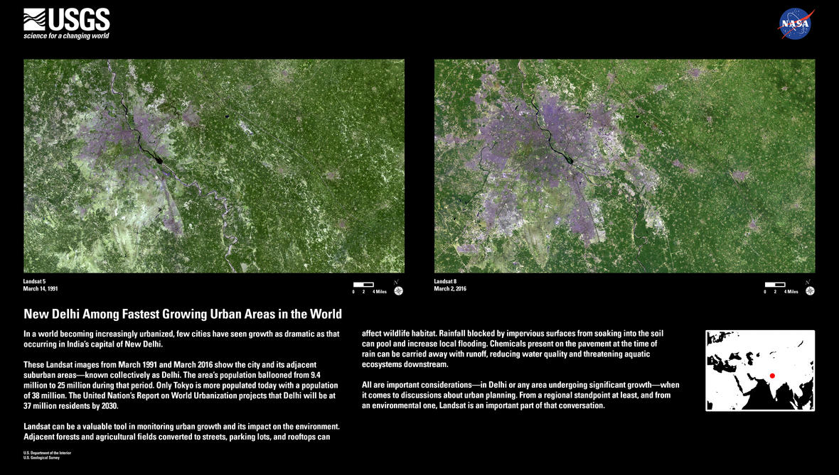 Image Shows Side By Side Satellite Views Of New Delhi - Growth Of Delhi ...