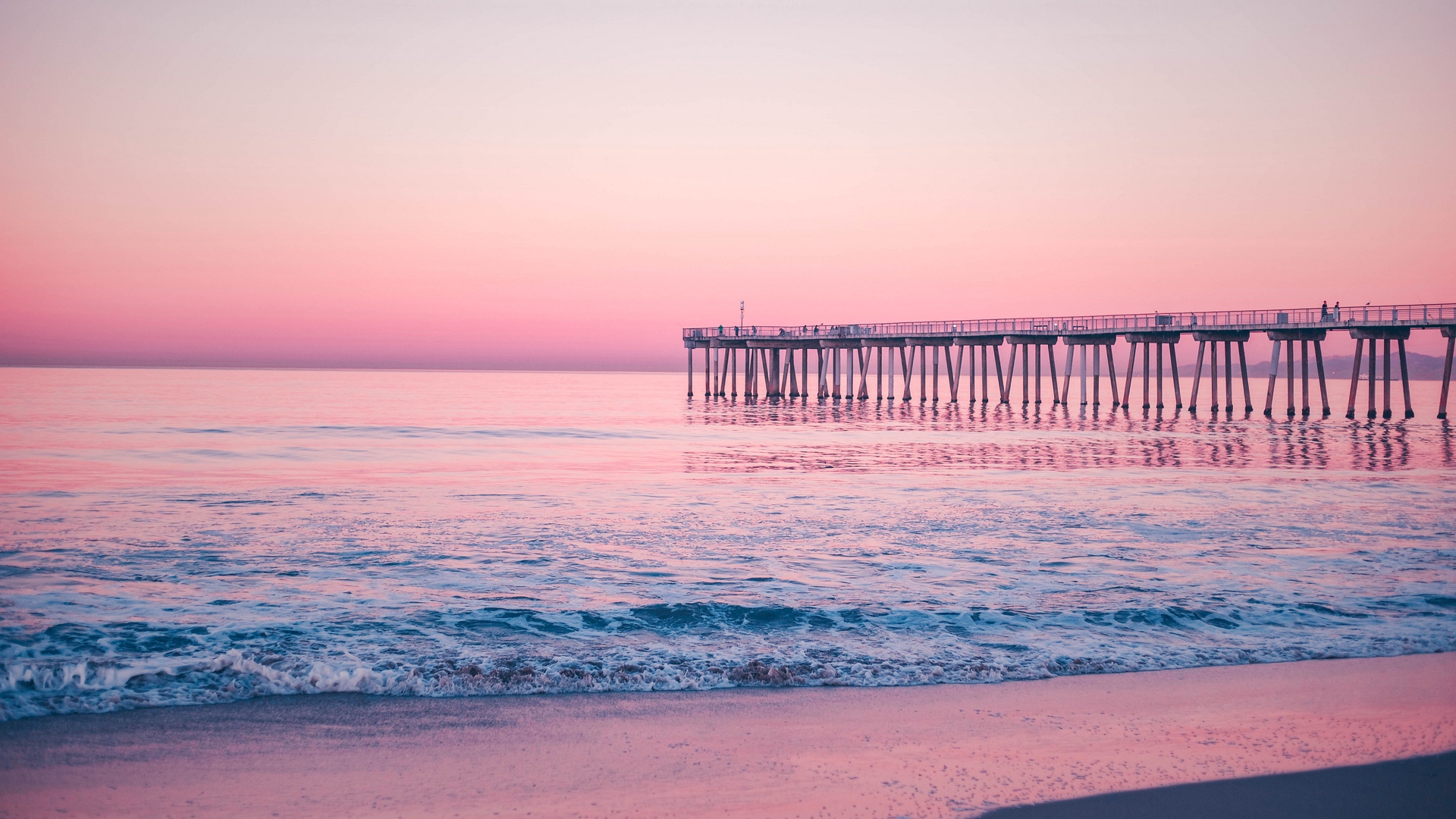 Wallpaper Pier, Sea, Surf, Pink - Pink Sea Wallpaper Hd - 1920x1080 ...