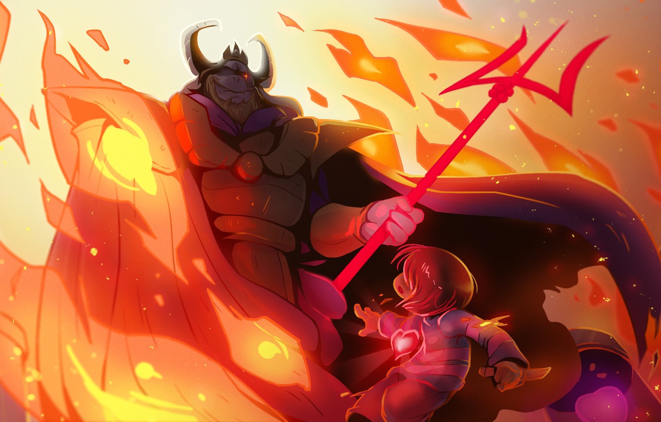 Photo Wallpaper Fire, Art, Frisk, Frisk, Undertale - Undertale Asgore ...