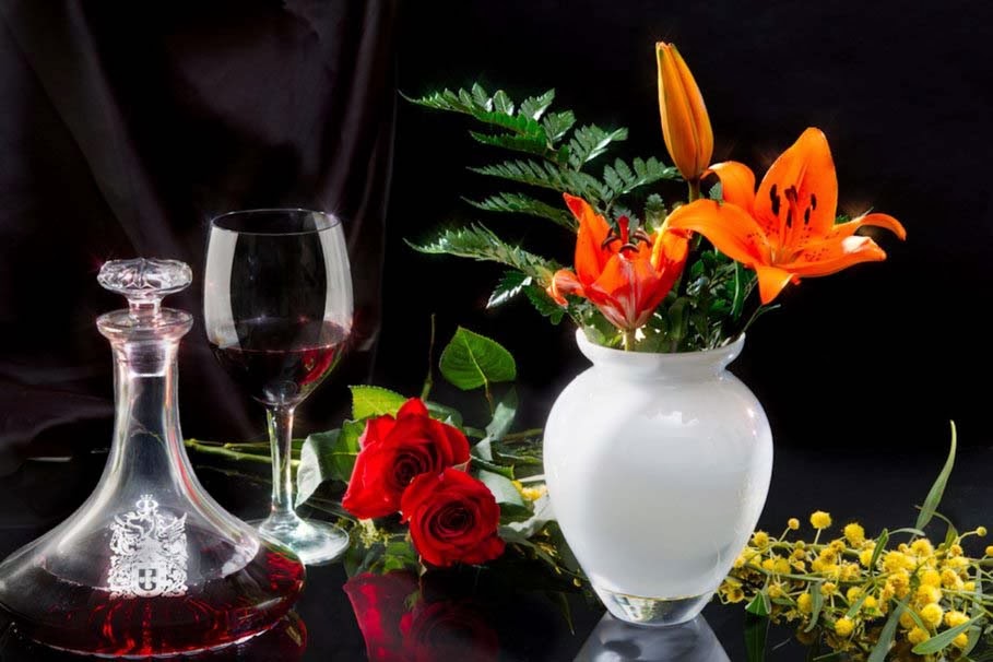 Good Night Life Wallpaper - Goodnight With Wine And Flowers - 909x606 ...