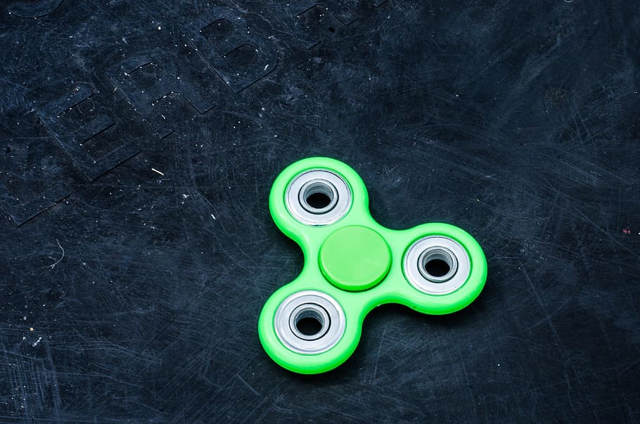 Green 3-blade Fidget Spinner On Black Surface, Play, - Fidget Spinner ...