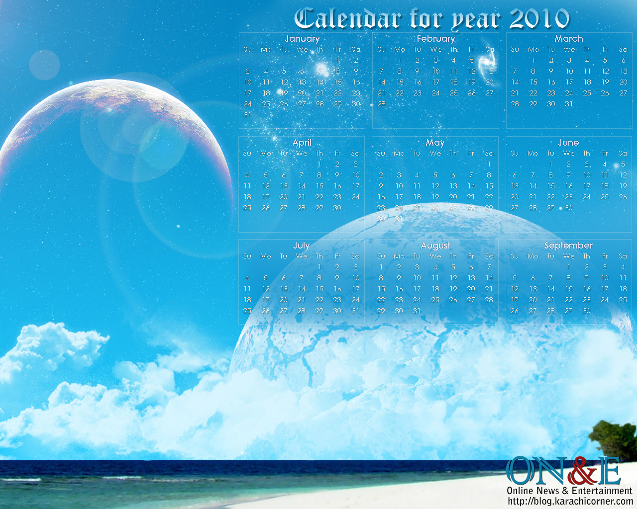 New Year 2010 Desktop Calender Wallpapers - Sea - 1280x1024 Wallpaper ...