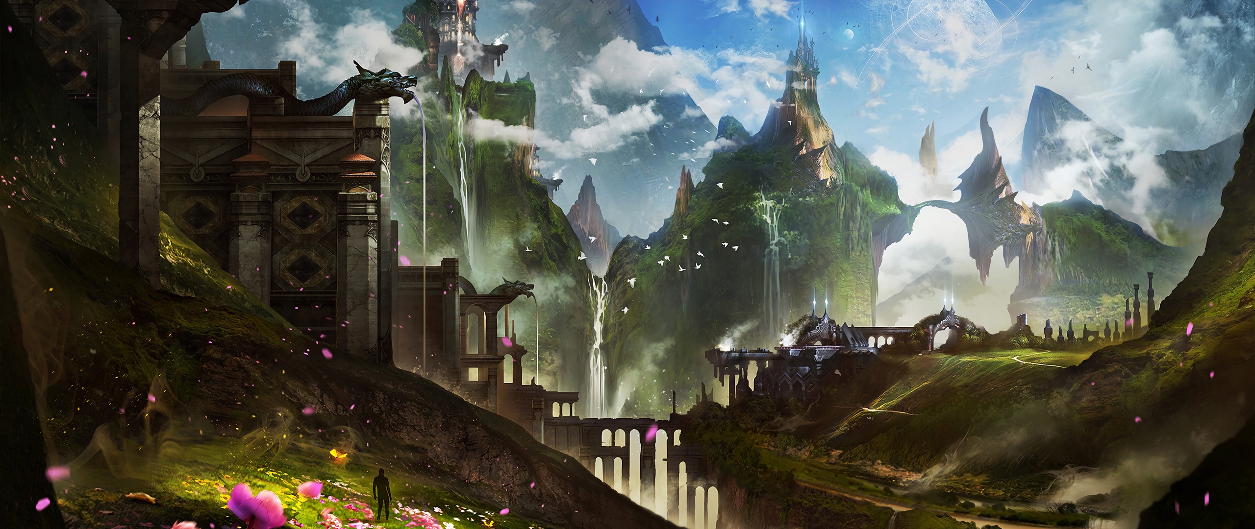 Wallpaper City, Fantastic, Futurism, Art, Mountains - Perfect World ...