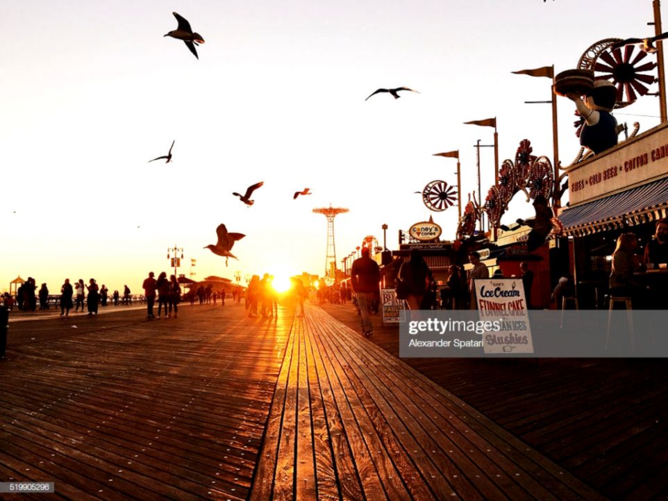 Sunset At Boardwalk Brighton Beach Brooklyn New York - Boardwalk ...