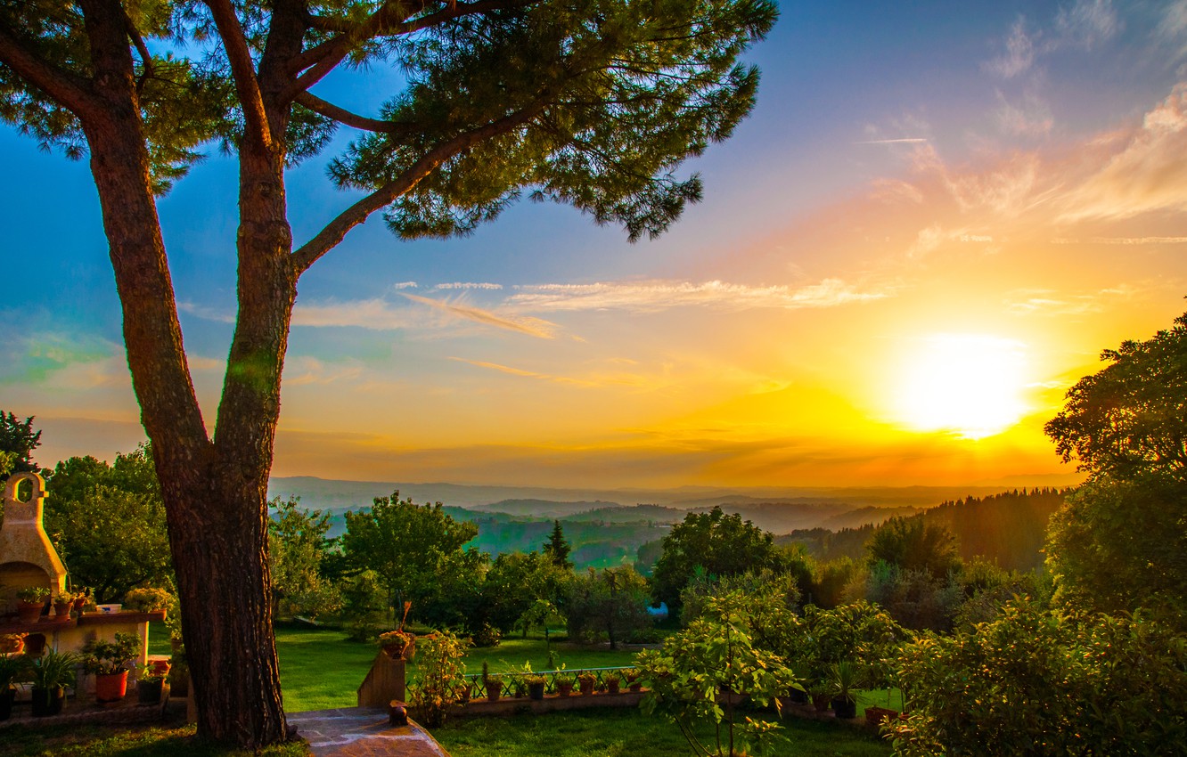 Photo Wallpaper Sunset, Panorama, Italy, Italy, Sunset, - Sunset ...