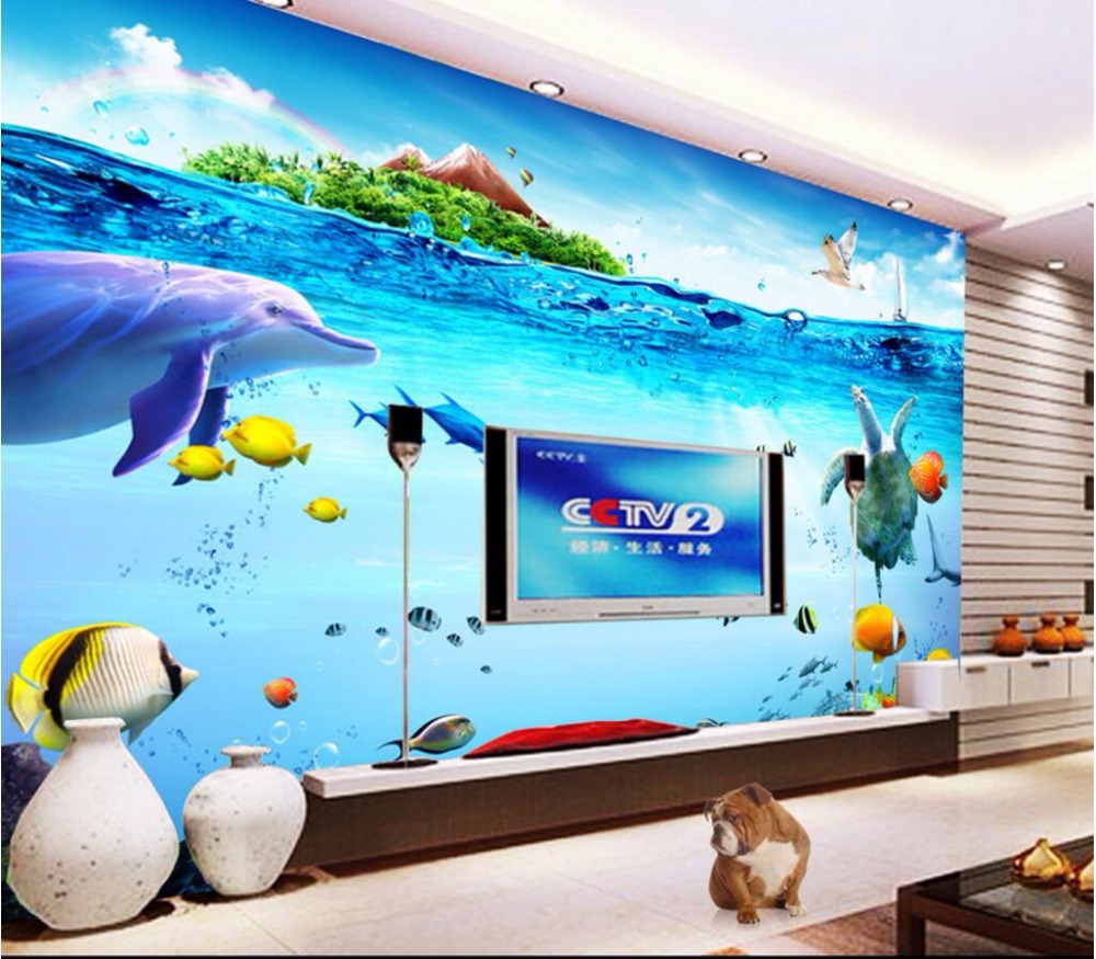 Kustom Mural 3d Wallpaper Laut Pulau Ikan Dekorasi - Ventanas Esttilo ...